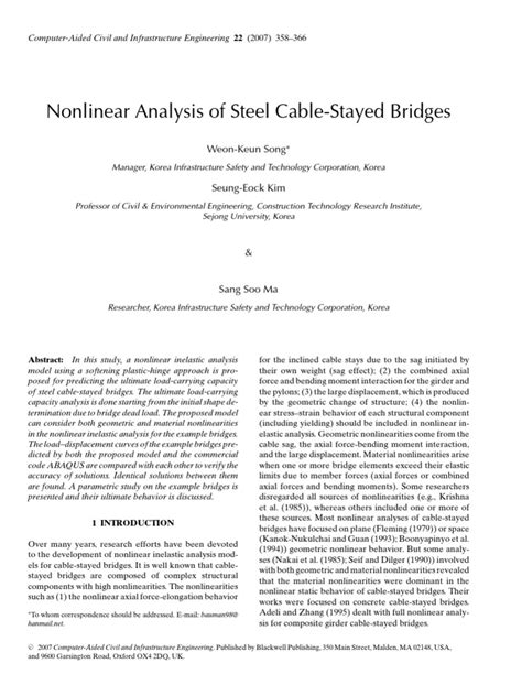Non Linear Analysis Of Cable Stayed Bridge Pdf Elasticity Physics