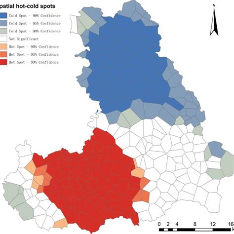 Spatial Hot Cold Spots Clustering Map In Pingding Spatial Hot Cold