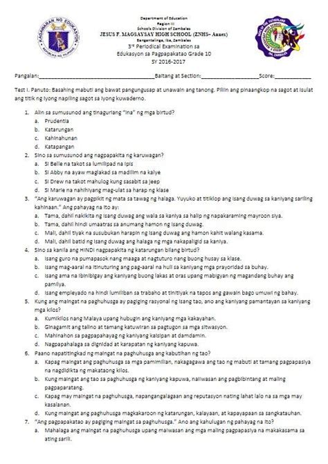 3rd Grading Periodical Esp 10 Artofit