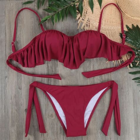 2019 New Design Solid Swimsuit Female Scrunch Butt Bikini Wrinkled