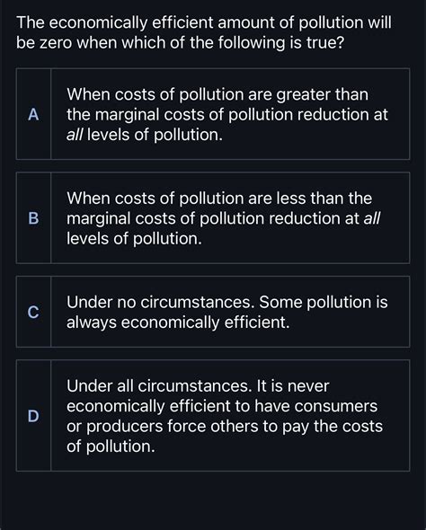 Solved The Economically Efficient Amount Of Pollution Will