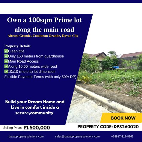 Own A 100 Sqm Prime Lot Along Main Road In Altezza Grande Catalunan Grande Davao City Davao