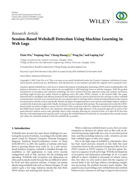 Pdf Session Based Webshell Detection Using Machine Learning In Web Logs