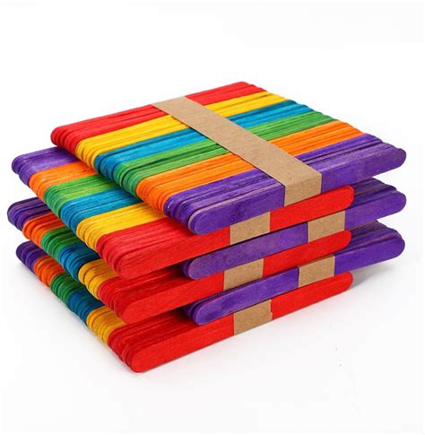 Vinsani 300pcs Coloured Wooden Lolly Sticks Smooth Craft Popsicle
