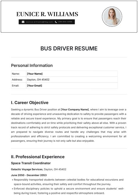 Free Driver Resume Templates To Edit Online And Download