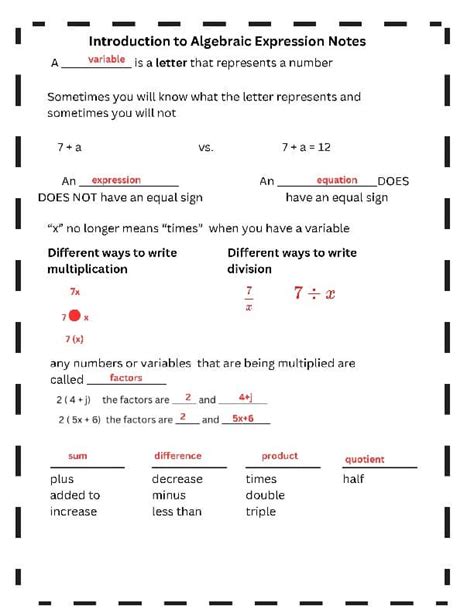 Introduction To Writing Algebraic Expressions By Sharpening Skills In 6th