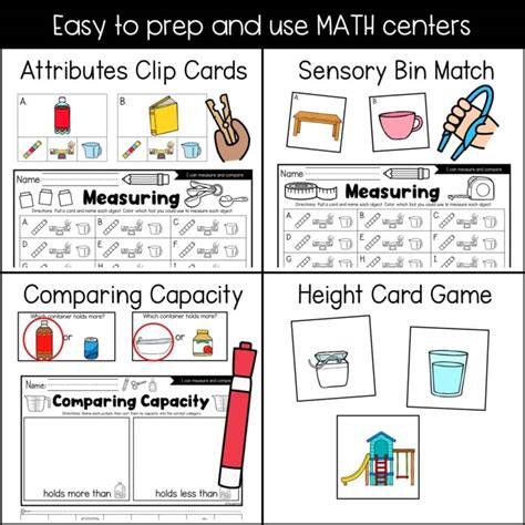 Identify And Compare Measurable Attributes Kindergarten Math Centers