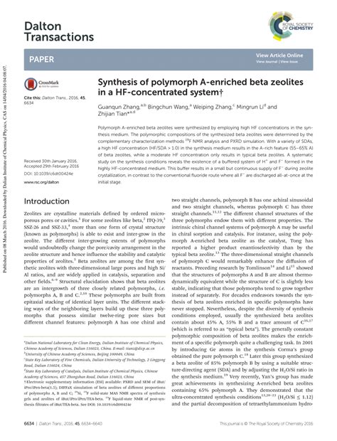 Pdf Synthesis Of Polymorph A Enriched Beta Zeolites In Hf