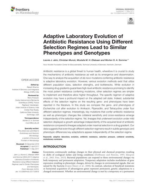 Pdf Adaptive Laboratory Evolution Of Antibiotic Resistance Using