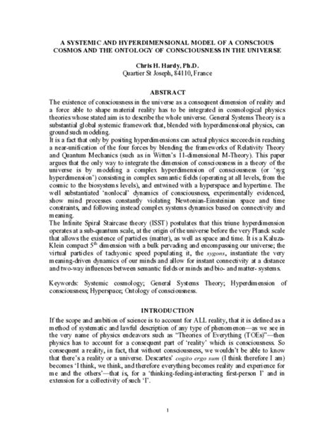 Pdf A Systemic And Hyperdimensional Model Of A Conscious Cosmos And