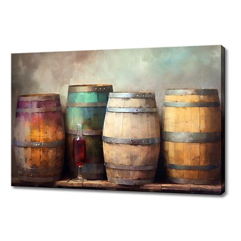 Vintage Wine Wooden Barrels Canvas Print Tuscany Vineyard Italian Art
