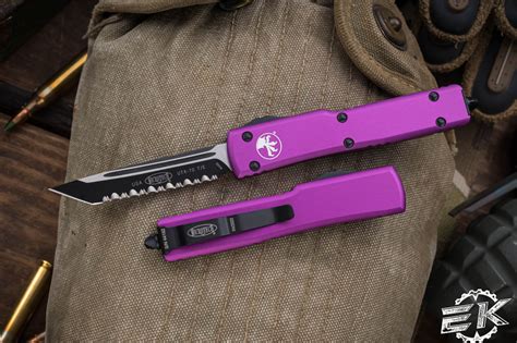 Microtech Utx 70 Otf Automatic Knife Violet 24 Tanto Serrated Black