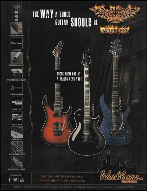 Washburn Parallaxe Pxl Pxs Pxm Series Guitars Ad 8 X 11 Advertisement