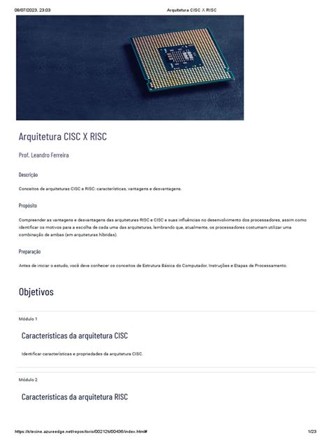 Arquitetura Cisc X Risc Pdf Microprocessador Arquitetura De