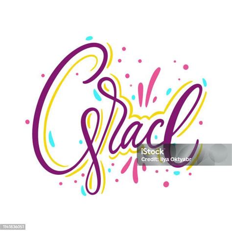 은혜 손으로 그린 벡터 레터링 동기 부여 영감 따옴표 벡터 일러스트 레이 션 흰색 배경에 고립입니다 감사에 대한 스톡 벡터 아트