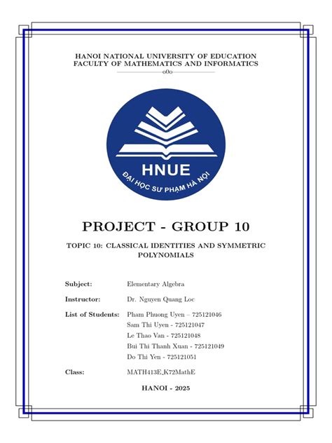 Group 10 Classical Identities And Symmetric Polynomials Pdf