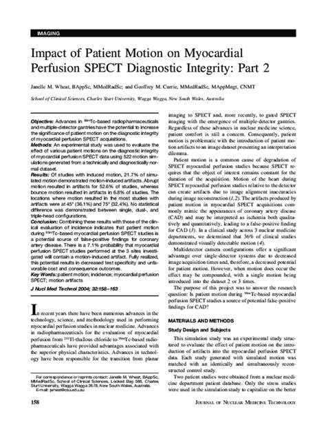 Pdf Impact Of Patient Motion On Myocardial Perfusion Spect Diagnostic