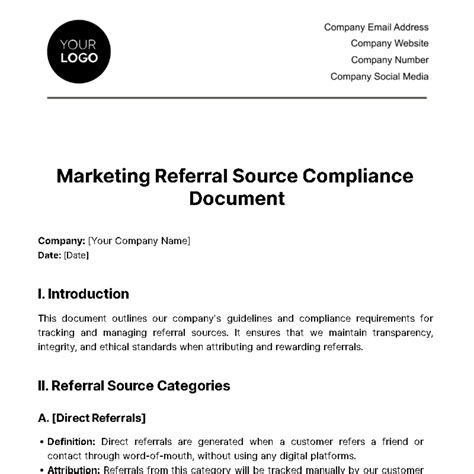 Free Marketing Referral Source Compliance Document Template To Edit Online