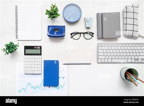 Composition With Documents Eyeglasses And Stationery On White