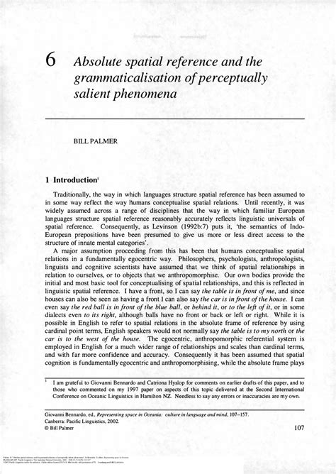 Pdf Absolute Spatial Reference And The Grammaticalisation Of Perceptually Salient Phenomena