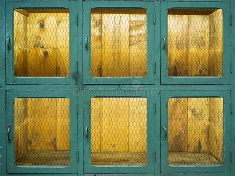 Vintage Storage Green Cabinet With Wire Doors Stock Image Image Of