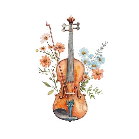 Premium Vector Cute Violin And Flowers Vector Illustration In Watercolour Style