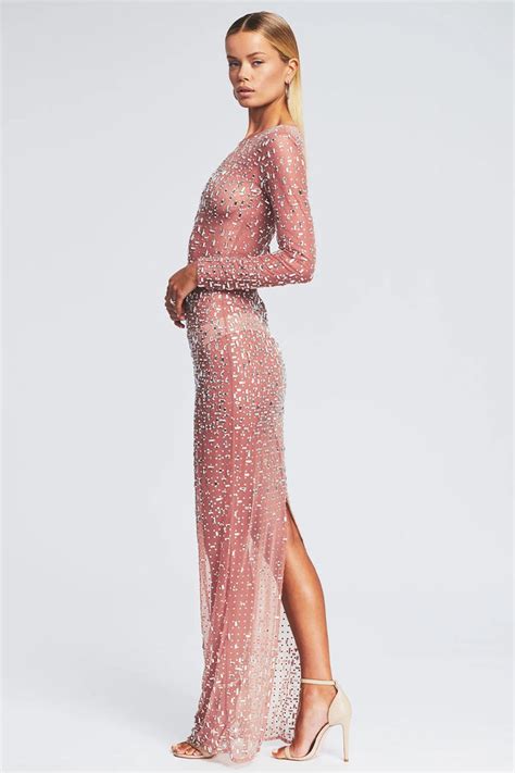 Dazzled Up Crystal Embellished Sheer Maxi Dress Chicwild