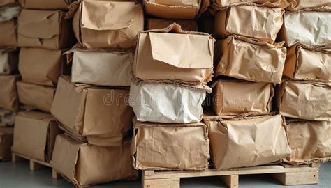 Stack Of Pressed Cardboard Boxes Wrapped In Brown Paper Industrial