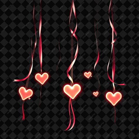 Decorative String Cascading Ribbons And Floating Hearts Neon Highlights Flutter Down The Ribbons