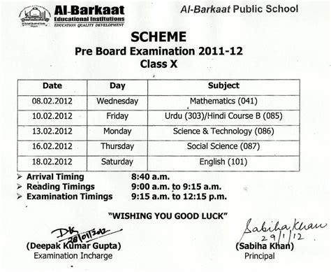 Al Barkaat Art Gallery Notice Pre Board Examination Class X 2011