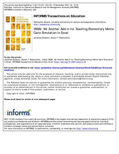 solution yasai yet another add in for teaching elementary monte carlo simulation in excel
