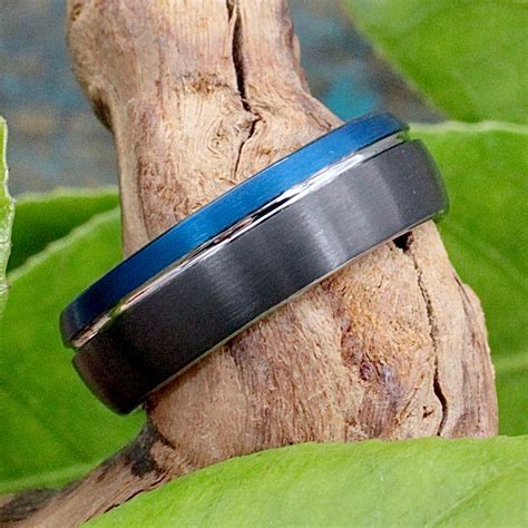 Mens Tungsten Band Ring Black And Blue