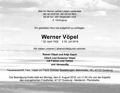 Traueranzeigen Von Werner Vöpel Trauer In Nrwde