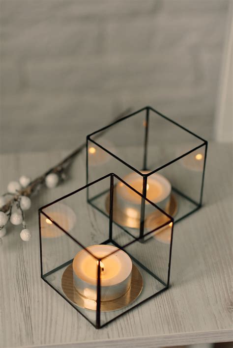 Square Glass Candle Holders Etsy