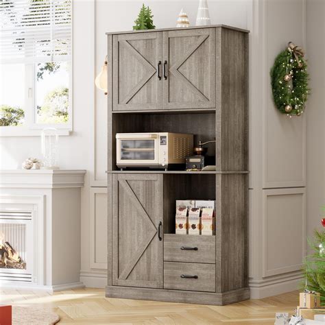Ataucjin Modern Kitchen Pantry Cabinet With Microwave Standtall