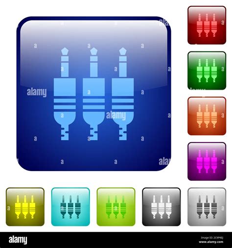 Analog Jack Connectors Icons In Rounded Square Color Glossy Button Set