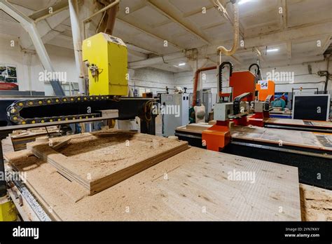 Woodworking Workshop Automated CNC Drilling And Milling Machines Stock Photo Alamy