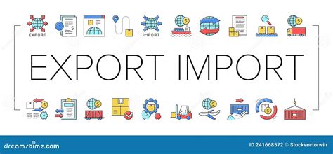 export import logistic collection icons set vector stock vector