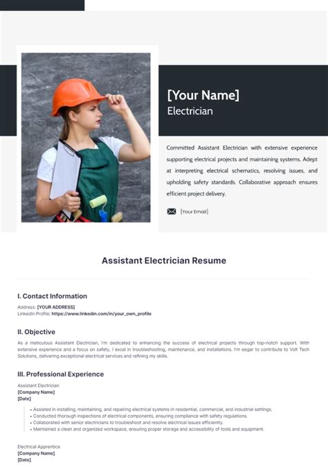 Assistant Electrician Resume Edit Online And Download Example