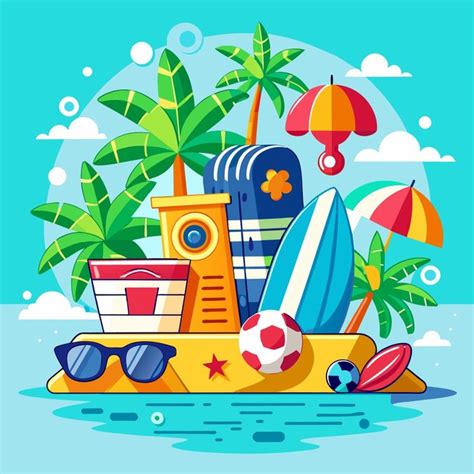 Summer Vacation Holiday Travel Beach Elements Hand Drawn Flat Stylish