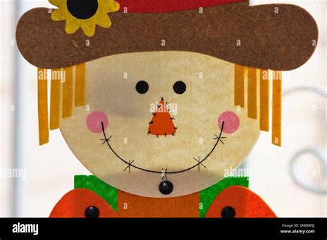 Flat Halloween Decoration Picturing A Friendly Scarecrow Is Displayed