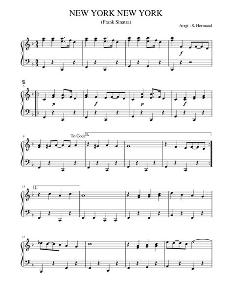New York New York De Franck Sinatra Sheet Music For Piano Solo Easy
