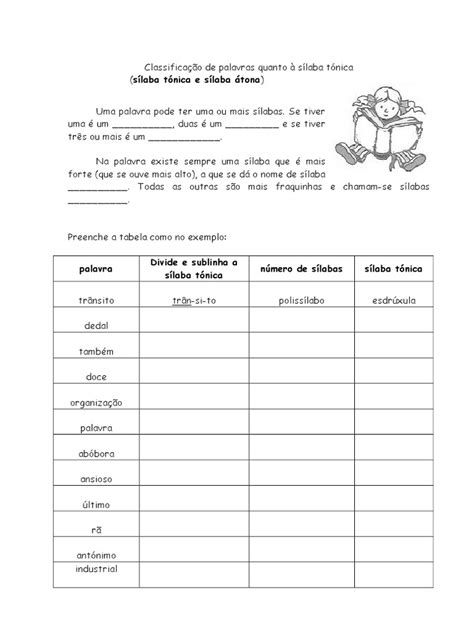 Classificação De Palavras Sílabas Tónicas E átonas
