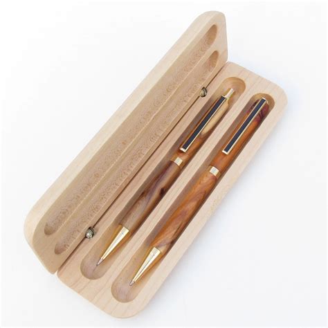 Personalised 24k Gold Plate Yew Wooden Pen And Pencil Set — The Wood