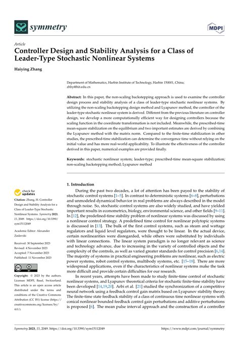 Pdf Controller Design And Stability Analysis For A Class Of Leader