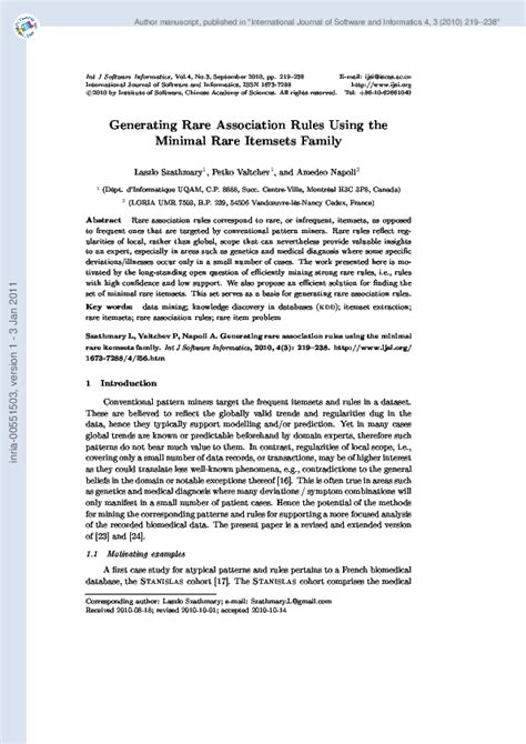 pdf generating rare association rules using the minimal rare itemsets