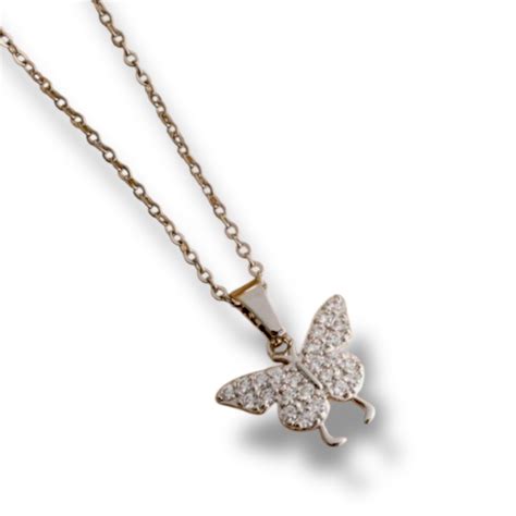 Lunera Acero Collar Acero Dije Mariposa Strass