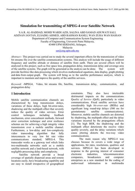 pdf simulation for transmitting of mpeg 4 over satellite network