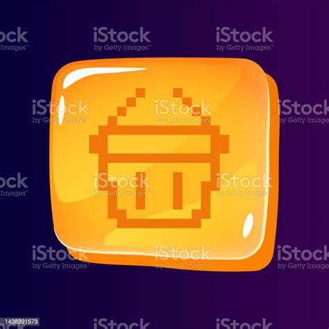 Shopping Basket Glossy Ui Button With Pixelated Icon Stock Illustration