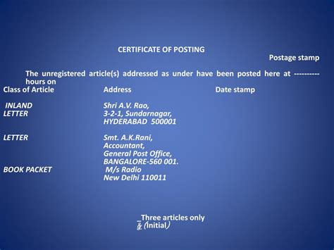 Ppt Certificate Of Posting Powerpoint Presentation Free Download